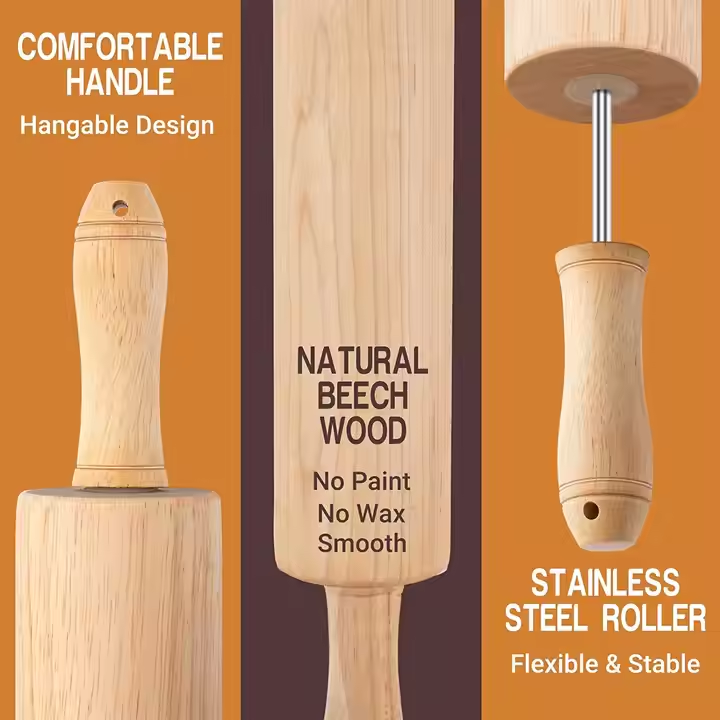 Buy Classic Wooden Rolling Pin Rotating Centre Dough Roller With ...