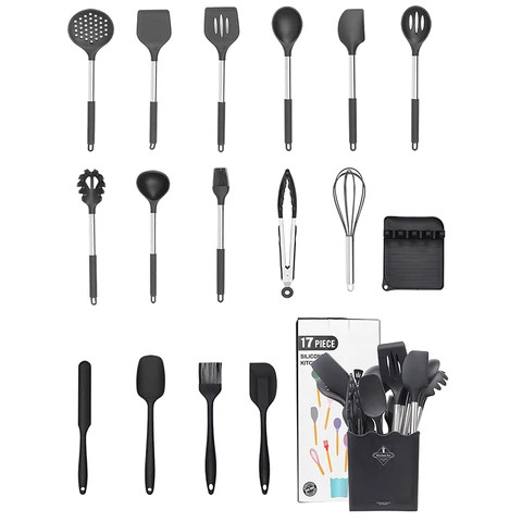 Buy Custom 17 Pcs Silicone Kitchen Utensils Set With Wooden And ...