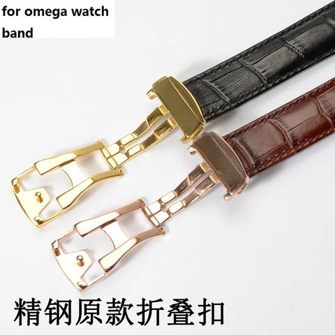 Buy Genuine Leather Watch Band Metal Clasp Strap For Omega Style Watch ...