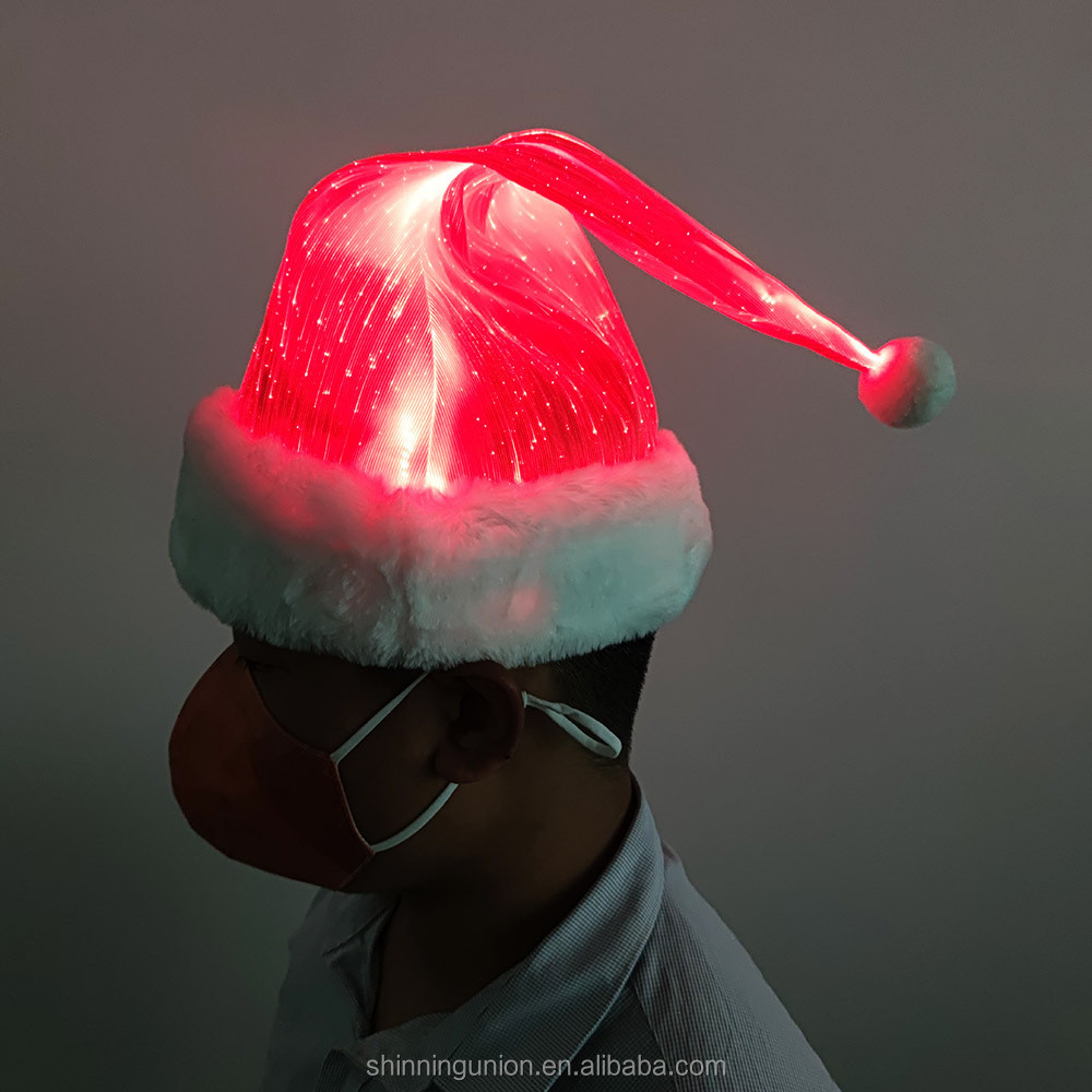 Buy Fiber Optic Fabric Light Up Christmas Santa Hat With Led Lights ...