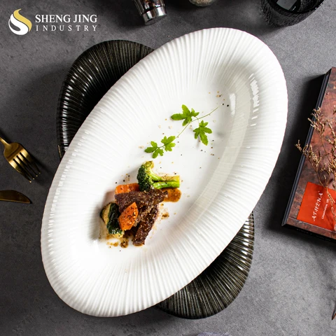 Buy New Ceramic Oval Glaze Plate Steak Snacks Creative Horizontal ...
