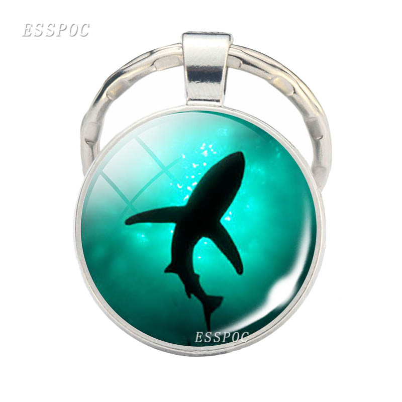 Buy Sea Animals Key Chains Dolphin Shark Glass Cabochon Keychain ...