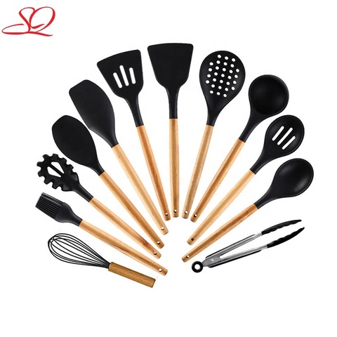 Buy Wholesale 12 Piece Wood Handle Silicone Kitchen Utensils Set With ...