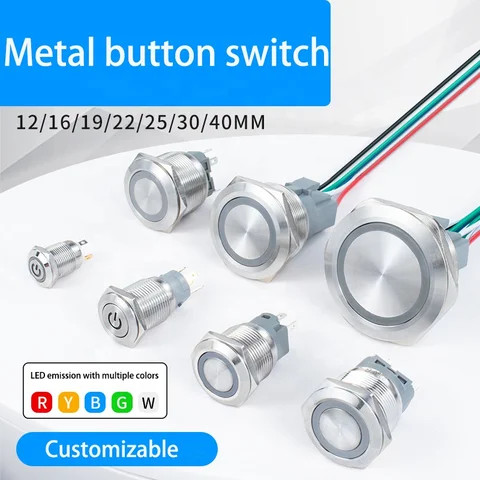 Buy 10/12/16/19/22mm Illuminated Waterproof Stainless Steel Push Button ...
