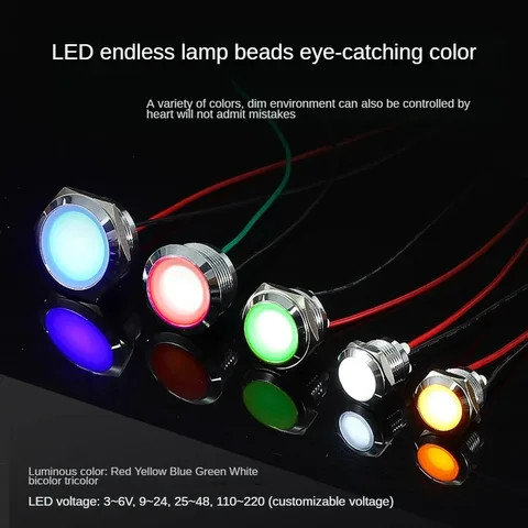 Buy 12mm 16mm 19mm 22mm Led Spherical Metal Indicator Light Flat Head ...