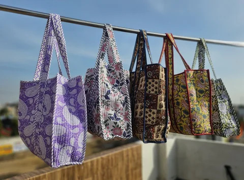 Buy Hand Block Printed Quilted Tote Bags Hand Block Printed Cotton ...