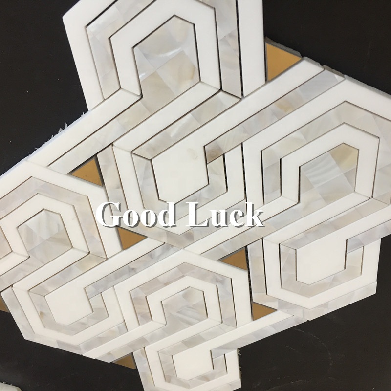 Buy Thassos Withe Marble Inlay With Brass And Shell Mosaic Tile For Wall Design From Xiamen Good