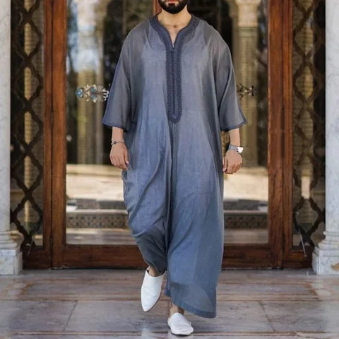 Buy Wholesale Islamic Clothing Men Gray Muslim Robe Casual Pullover ...