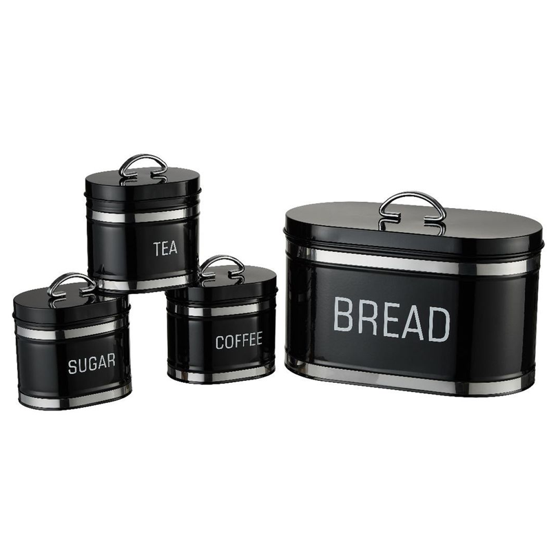 Buy Retro 4pc Bread Bin & Canister Set With Chrome Stripes from Xipai ...
