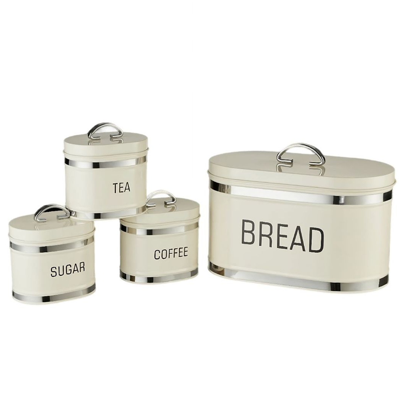 Buy Retro 4pc Bread Bin & Canister Set With Chrome Stripes from Xipai ...