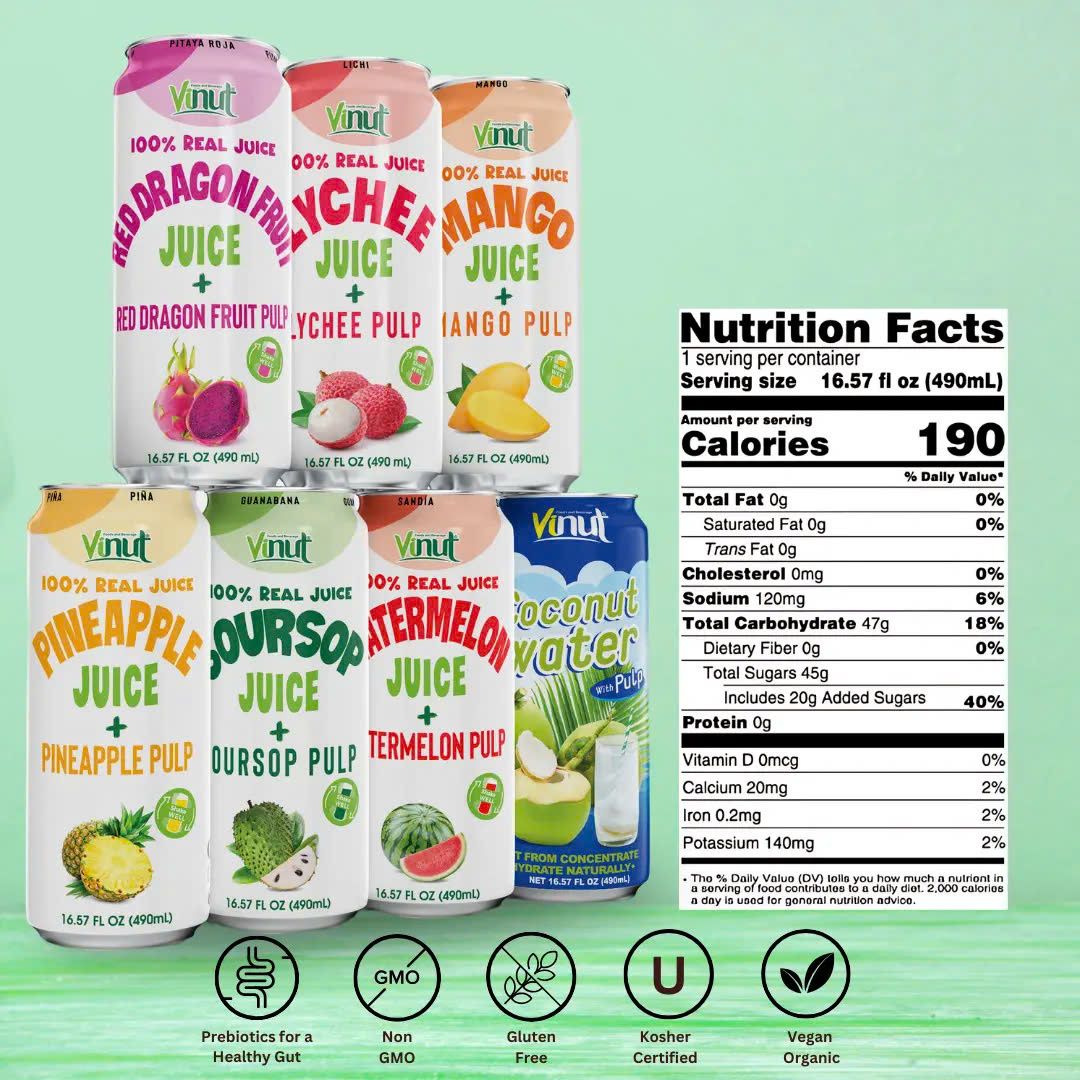 Buy Vinut Fruit Juice 490ml 100% Soursop Juice, Private Label, Free Sample from Vinut, Vietnam ...