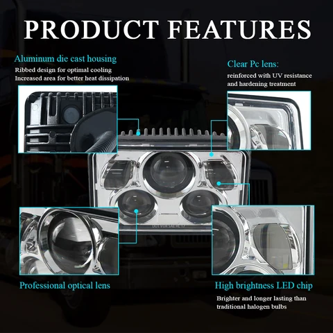 Buy Dot 4x6 Inch Led Headlight Truck Sealed Beam 12v 24v Light Systems ...