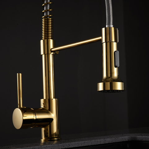 Buy Fapully High Quality Gold Finishing Single Handle Faucet Pull Down ...