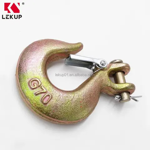 Buy Forged Steel Safety Hook With Latch Heavy Duty G70 Tow Chain Clevis Grab Hook 5/16inch ...