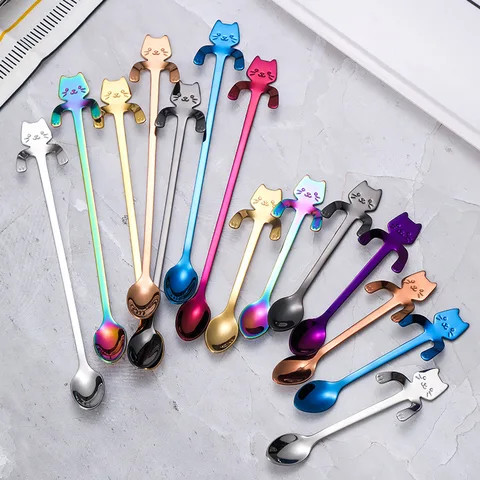 Buy Hanging Design Cat Shape Teaspoon Small Tea Stirring Spoons ...