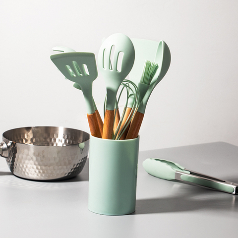 Buy Mint Green Kitchen Utensils 12pcs Silicone Kitchenware High Quality ...