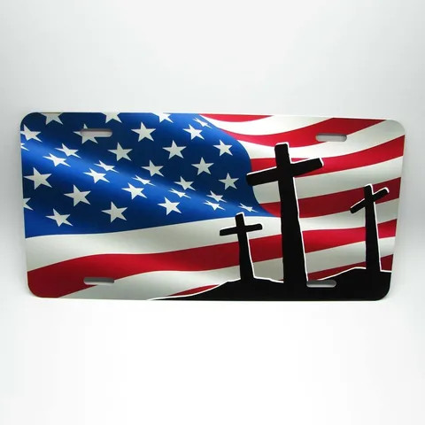 Buy American Flag Jesus Cross License Plate Cover Vintage For Car ...