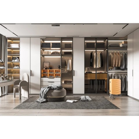 Buy Customized Luxury Modular Walk In Hotel Wardrobe With Mirrored ...