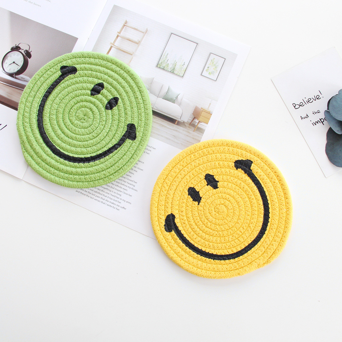 Buy Ins Smiling Face Table Mat Woven Cotton Rope Korean Insulation Pad ...