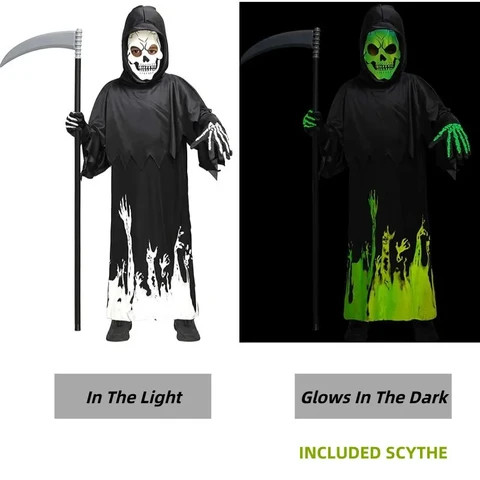 Buy Kids Scary Glow In The Dark Phantom Grim Reaper Cosplay Robe ...