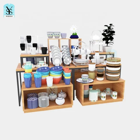 Buy Mall Supermarket Shelves Steel Wood Retail Cutlery Kitchenware Rack ...