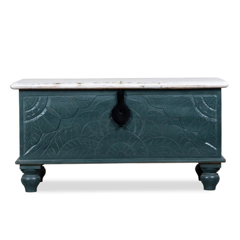 Buy Modern Green Trunk Coffee Table White Top Lid Handcrafted Indian ...
