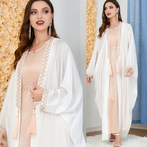 Buy New White Muslim Dress 2 Pcs Set Batwing Sleeves Eid Islamic Dubai ...