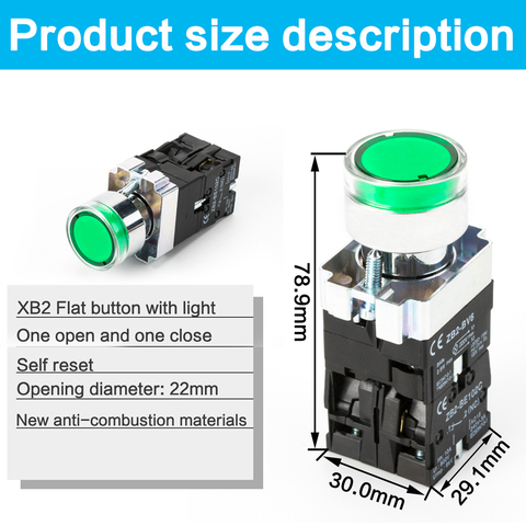 Buy Xb2 22mm Momentary Button Switch Power Supply With Led Light Start-stop Self-reset Round ...