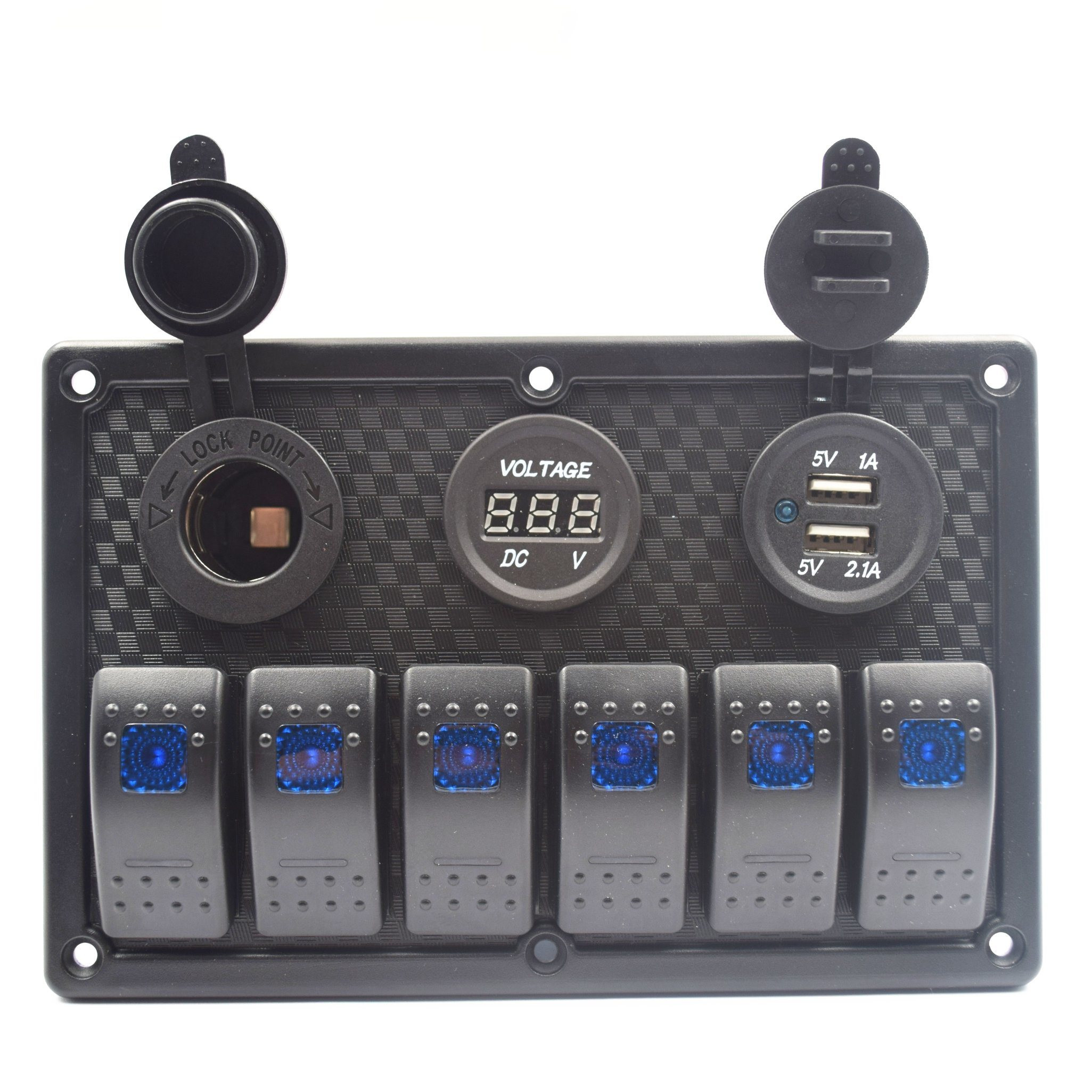 Buy 6 Gangs Waterproof Rocker Switch Panel With Cigarette Lighter Power ...