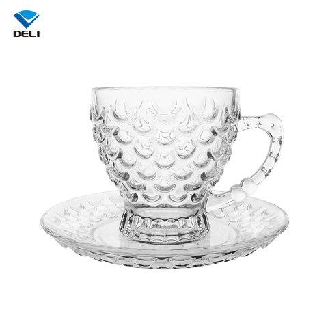 Buy Deli 210ml 7.1oz Fish Scale Design Glass Coffee And Tea Cup Saucer ...