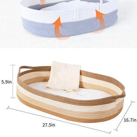 Buy Foldable Diaper Cotton Rope Baby Moses Changing Basket With Thick ...