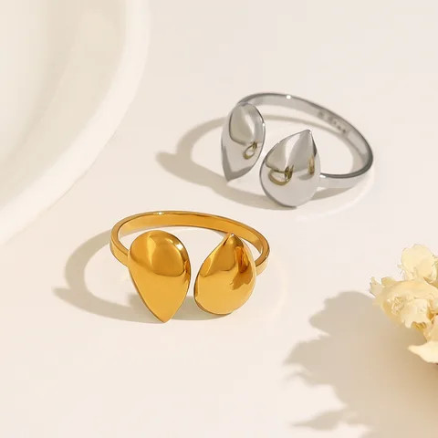 Buy Ins Niche Design 18k Gold Plated Water Drop Geometric Open Rings Waterproof Stainless Steel ...