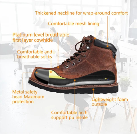 Buy Pinnip Pangolin Lightweight Safety Shoes Cow Leather Work Boots ...