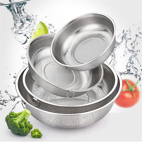 Buy S/s Salad Bowl Set 3 Fine Mesh Stainless Steel Strainers Sieve ...