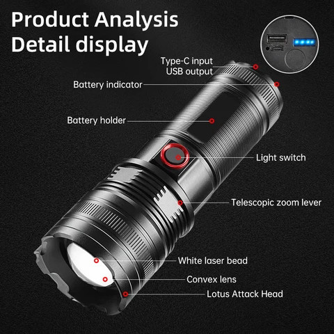 Buy Tactical Flashlight 2000 Lumens High Power Water Proof Led ...