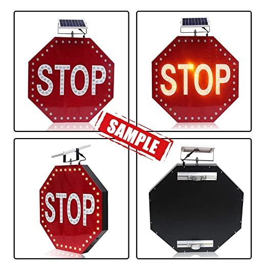 Buy 24'' Stop Sign Solar Powered Led Blinking Reflective Street Traffic ...