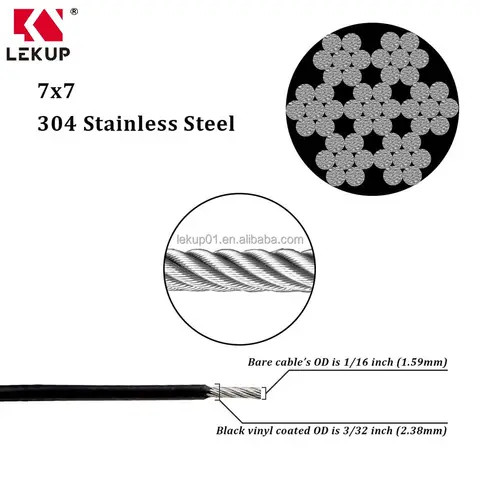 Buy 900feet Ss Cable 1/16 Inch Overmolded To 3/32 Inch Steel Cable Rope 304 Stainless Steel 7x7 ...