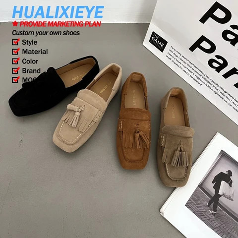 Buy Elegant Ballet Mules Square Toe Flat Shoes Anti-slip Genuine ...
