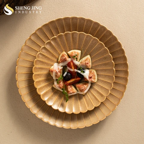 Buy Japanese Retro Kiln Ceramic Dinnerware Steak Main Plates Simple ...