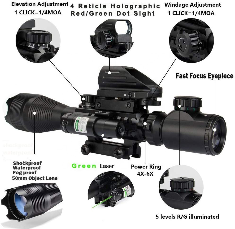 Buy Luger Rifle Scope Combo 4-16x50eg Dual Illuminated + Laser Sight 4 ...