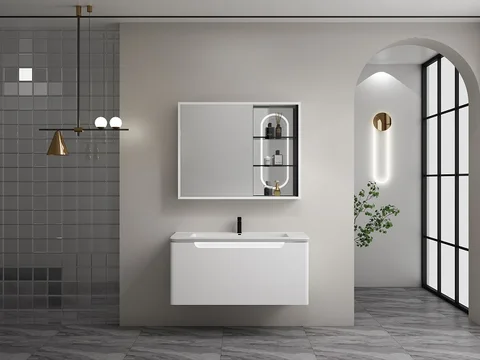 Buy Modern Pvc 70 Cm Floating Vanity Wash Basin Mirror Cabinet European ...