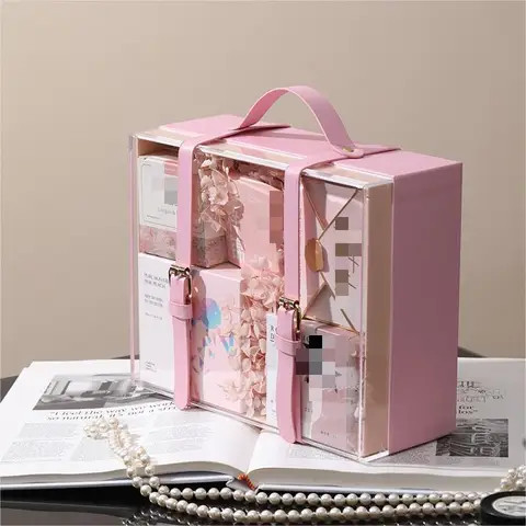 Buy Portable Acrylic Gift Box With Leather Handle Candy Gift Packaging ...