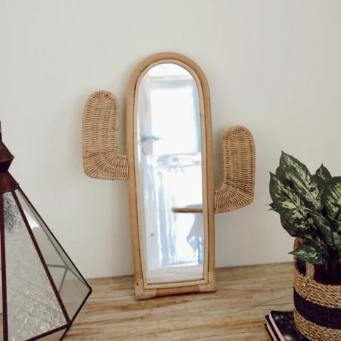 Buy Special Design Cactus Shaped Rattan Mirror Hanging Decoration ...