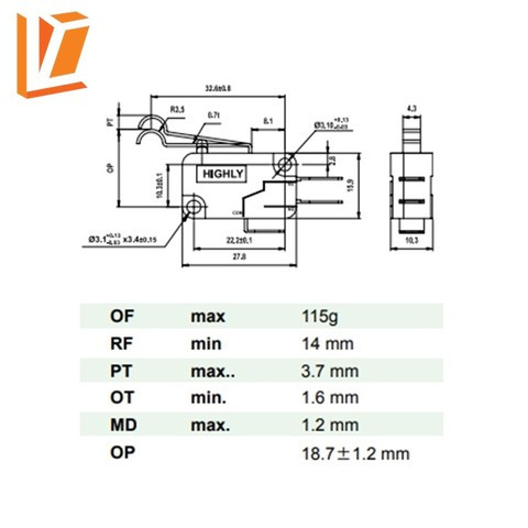 Buy Vs10n041-a Simulated Roller Lever Electric Micro Switch from YOLEN ...