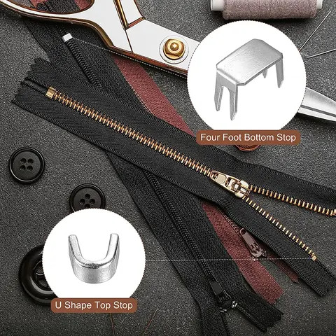 Buy Zipper Slider Retainers, 8 Top Stoppers & Bottom Stops Metal ...