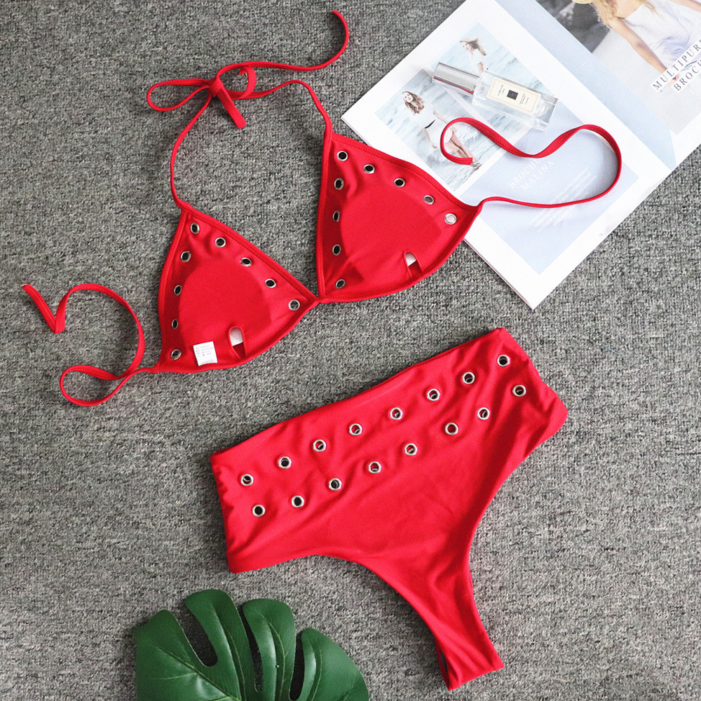 Buy 2021 Sexy Red Triangle Bikini Set Two Piece String Halter Neck