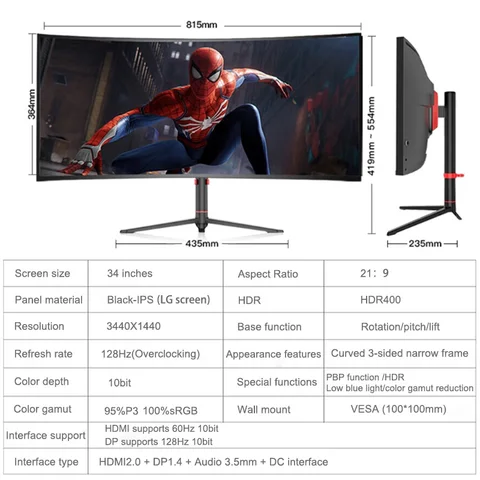 Buy 34 Inch Curved Gaming Monitor, Ultra Wide Pc Monitor, 4k 128hz ...