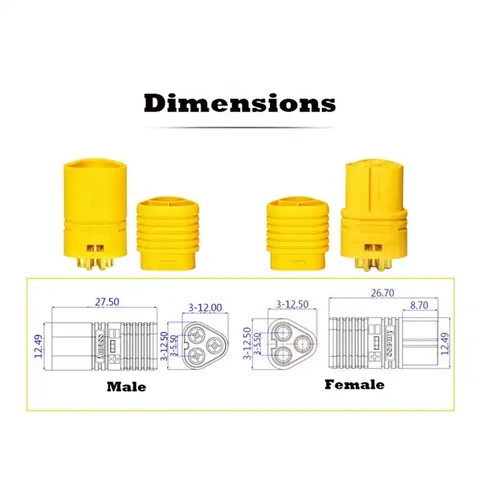 Buy Amass Original Mt60 Male&female 3 Pole 3.5mm 20a Bullet Connector ...