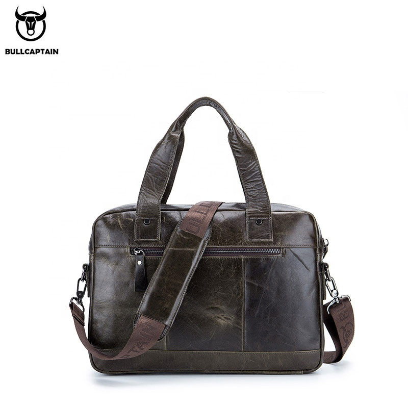 Buy Bullcaptain Briefcase Mens Iron Cyan Leather 14.1 Inch Laptop Tote ...