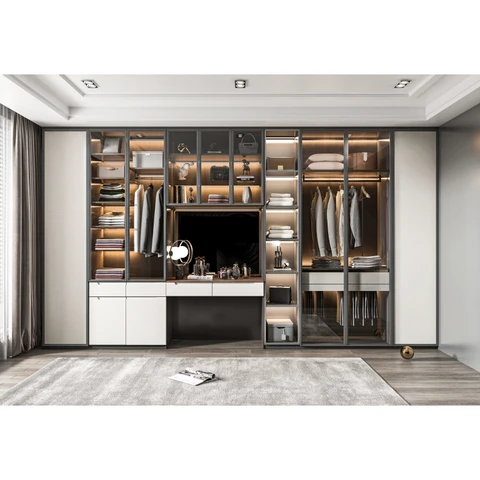 Buy Customized Luxury Modular Walk In Hotel Wardrobe With Mirrored ...